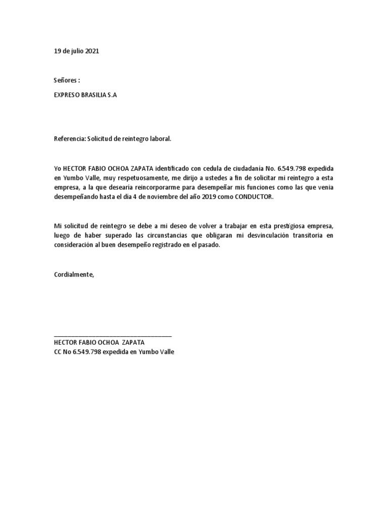 Carta de Reintegro | PDF