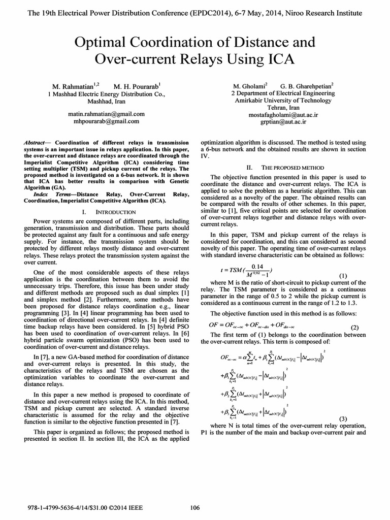 Optimal Coordination of Distance and Over-Current Relays Using ICA ...