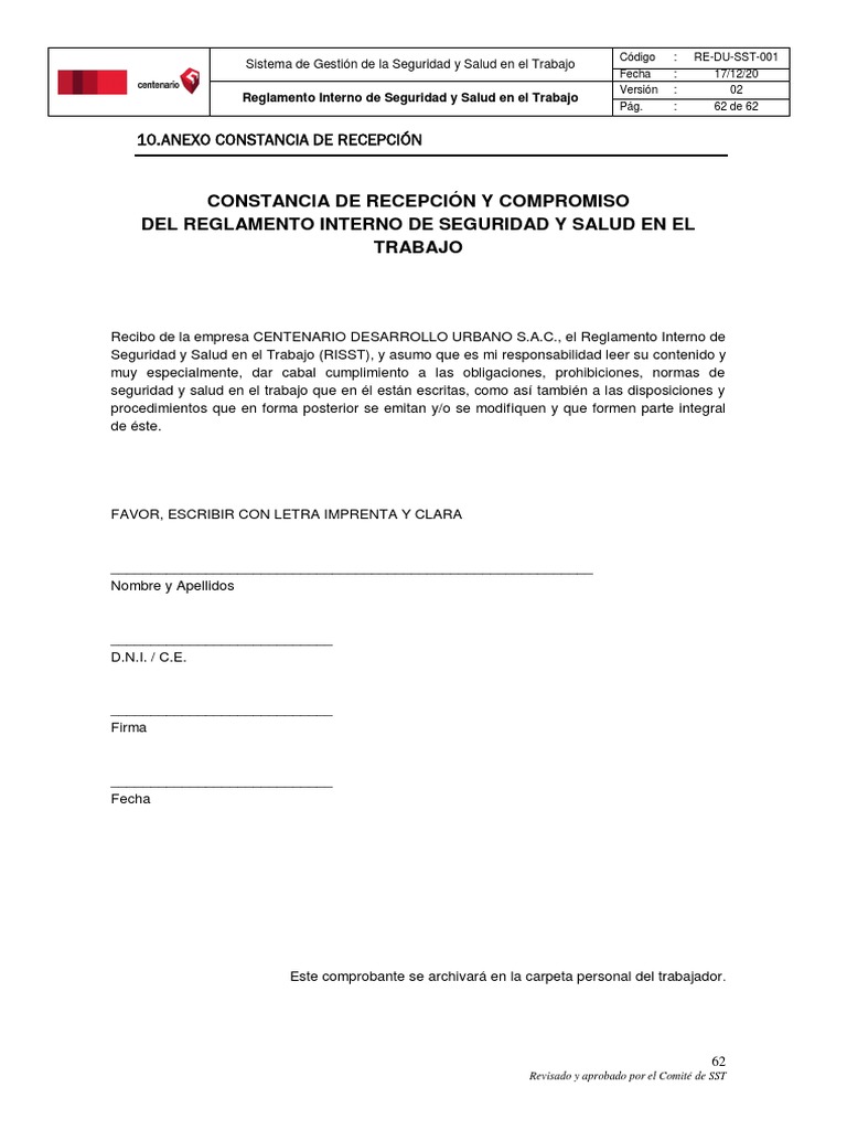 Constancia de Recepción del RISST | PDF