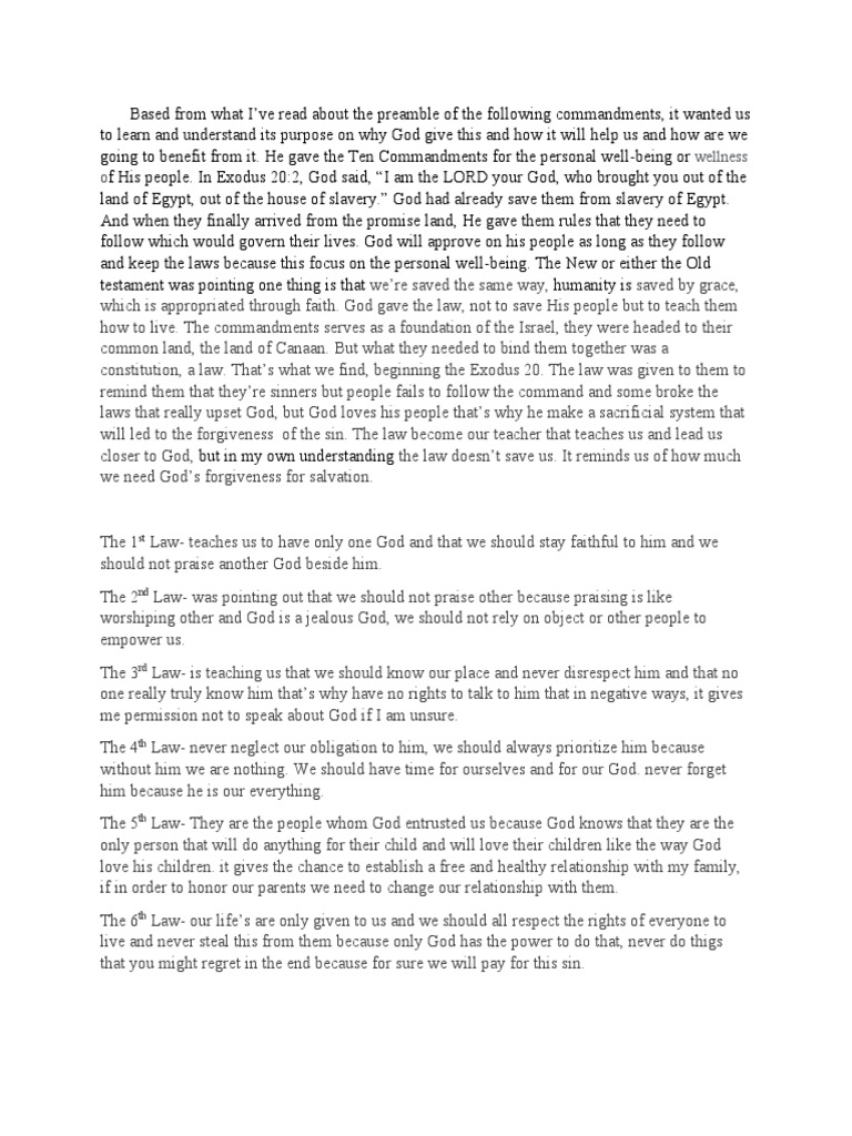 Reflection On 10 Commandments | PDF | Ten Commandments | Book Of Exodus