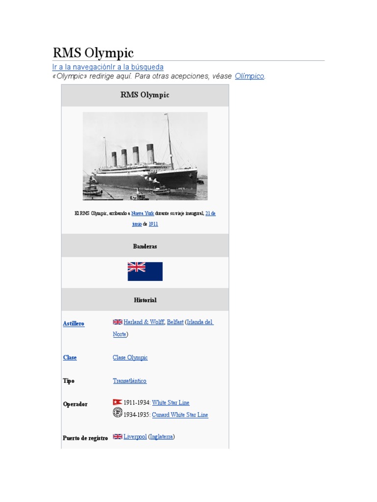 Historia del RMS Olympic: hundimiento y legado | PDF | línea Estrella ...