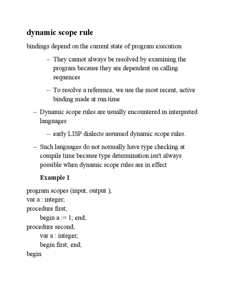 Dynamic Scope Rule Example 1 Pdf Scope Computer Science C