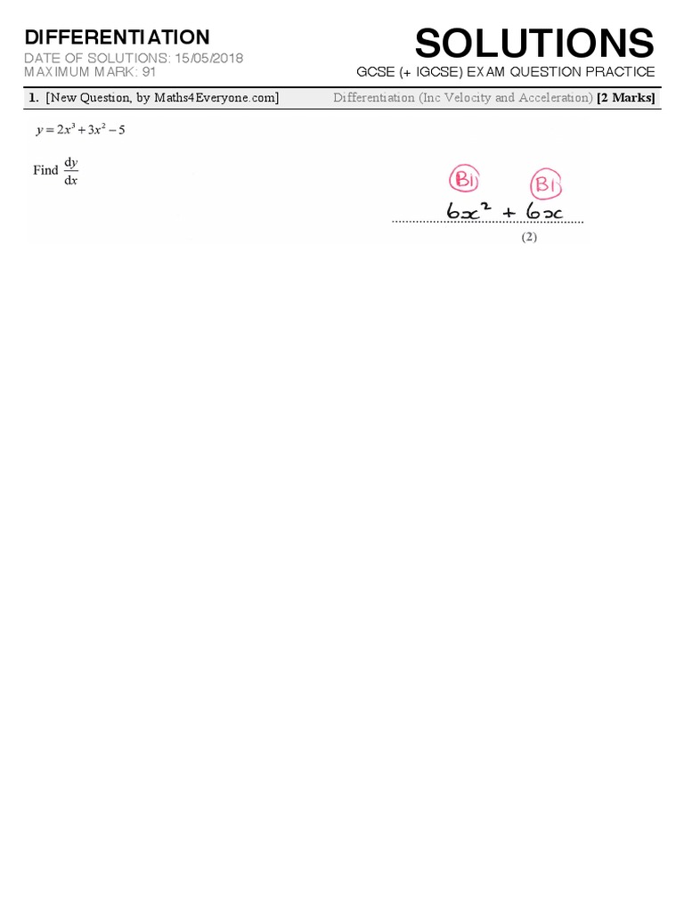Solutions: Differentiation | PDF | Acceleration | Accuracy And Precision