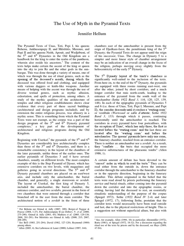 The Use of Myth in The Pyramid Texts | PDF