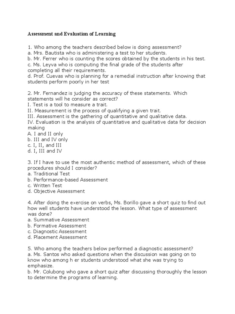Assessment and Evaluation of Learning | PDF | Educational Assessment ...