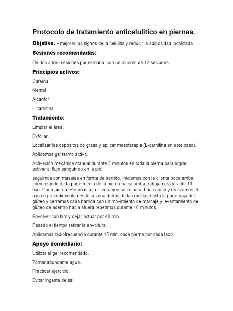 Protocolo de Tratamiento Anticelulítico en Piernas | PDF