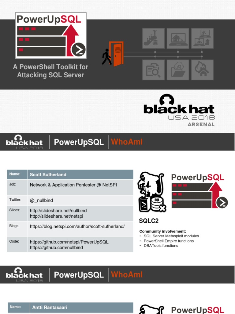 2018 BlackHat Arsenal - PowerUpSQL - A PowerShell Toolkit For Hacking SQL Servers On Scale | PDF ...