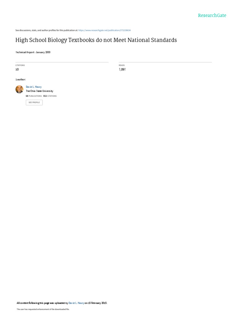 High School Biology Textbooks Do Not Meet National Standards | Download ...