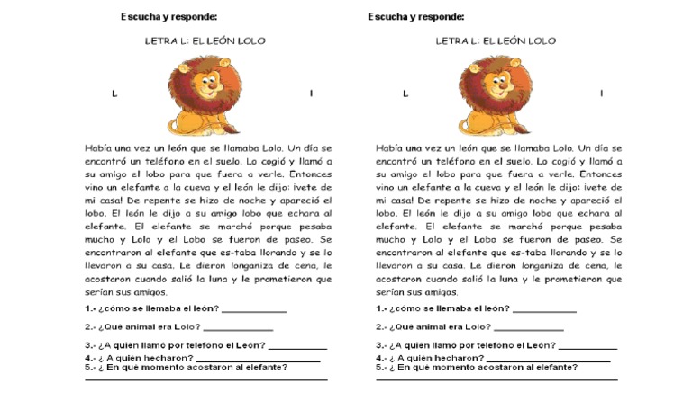 Cuento Letra Ele El Leon Lolo | PDF