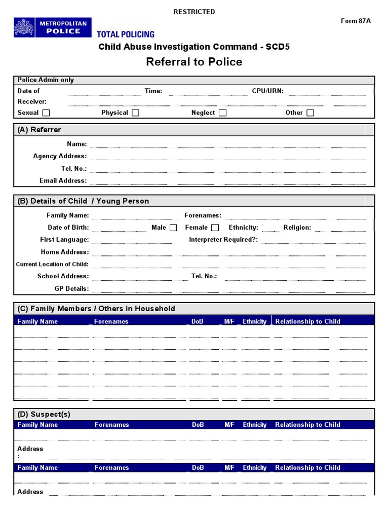 Form 87a Referral To Police | PDF | Violence | Family