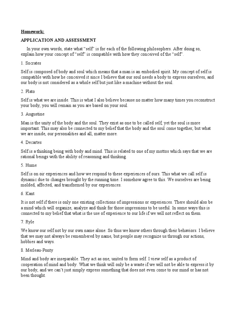 Homework: Application and Assessment | PDF | Soul | Mind