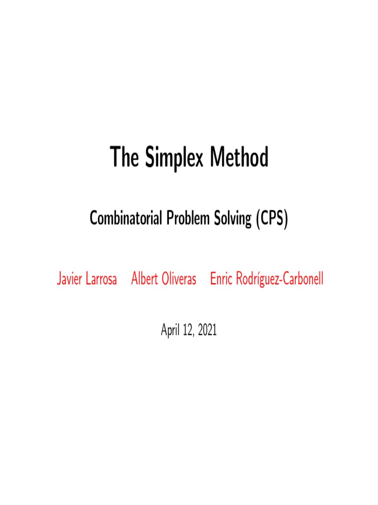 The Simplex Method: Combinatorial Problem Solving (CPS) | PDF | Mathematical Optimization ...