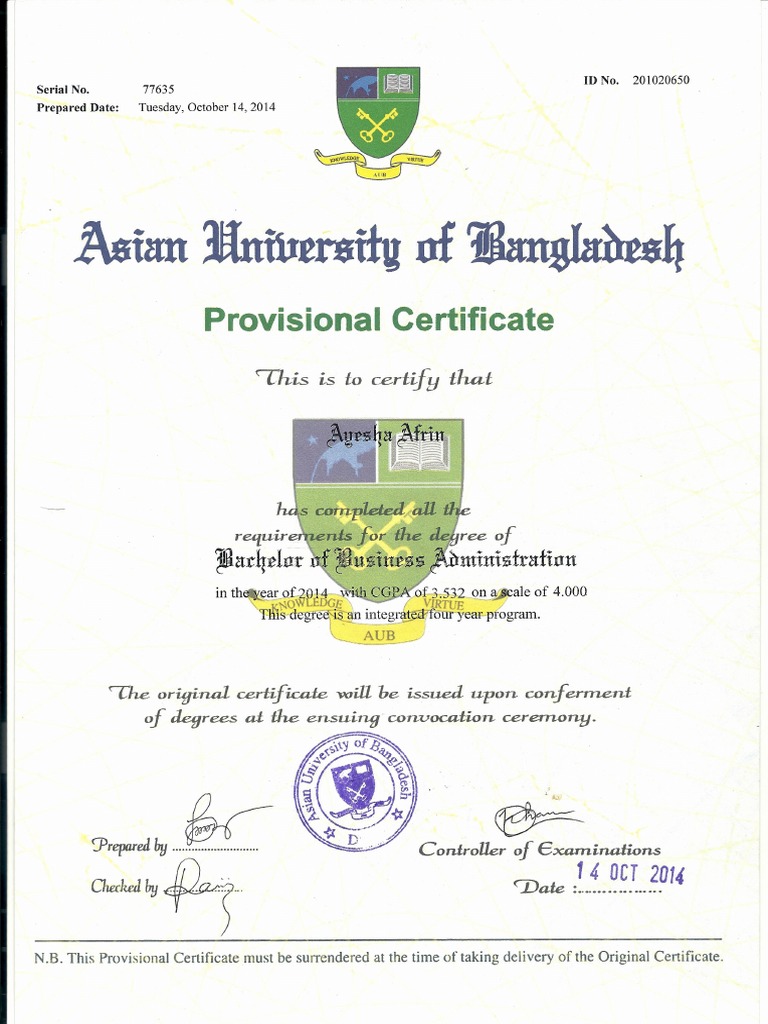 Provisional Certificate: 'Chis To Certify That | PDF