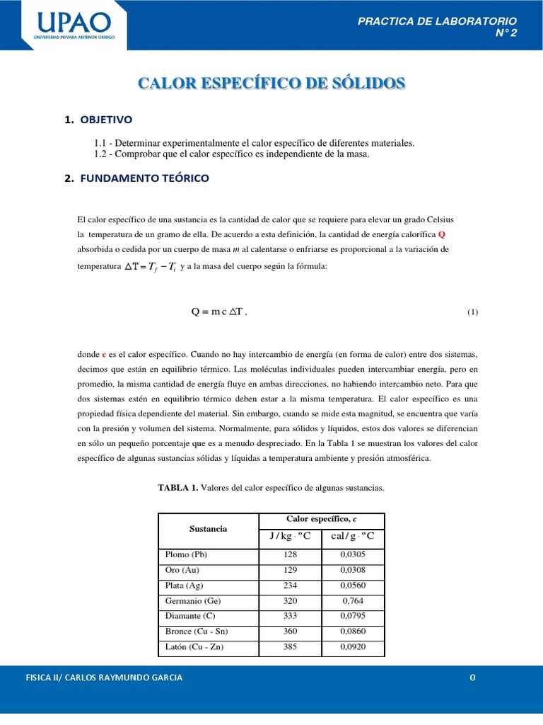 Laboratorio 2 - Semana 3 - FI2 - Calos Específico | PDF | Calor ...