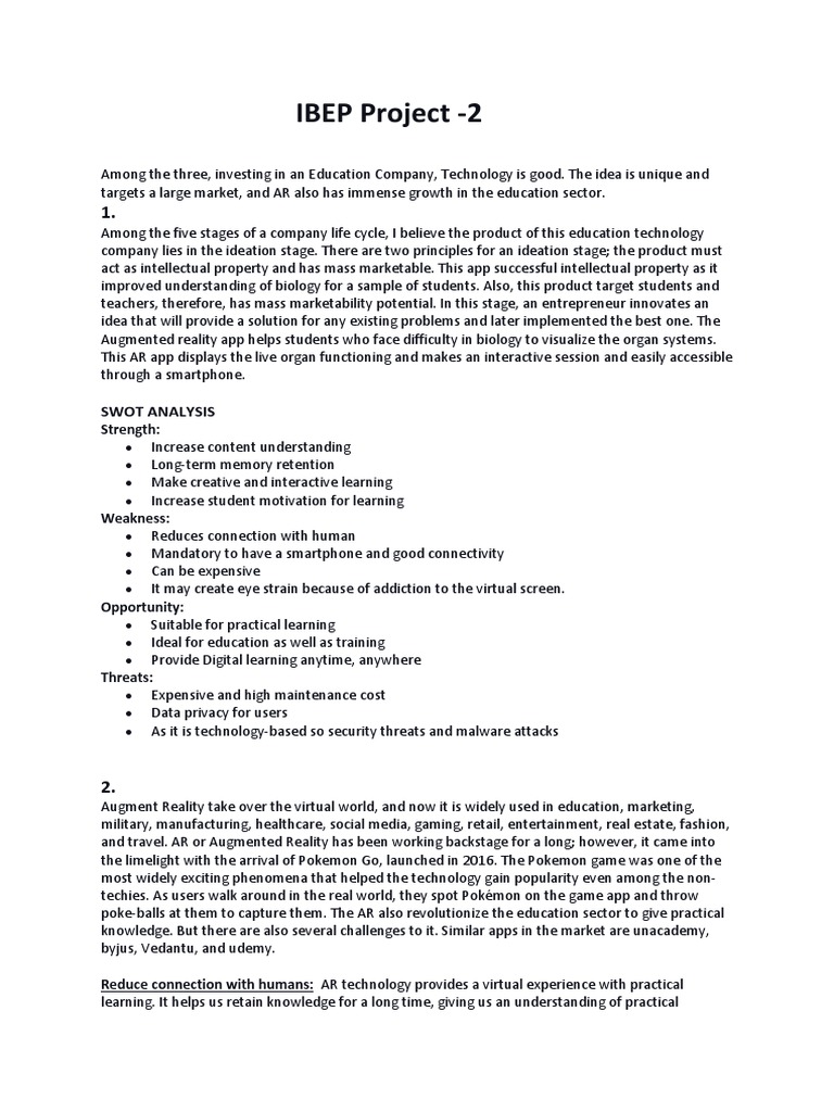 IBEP Project - 2: Swot Analysis | PDF | Augmented Reality | Business