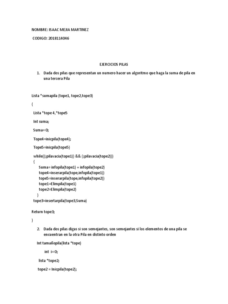 Ejercicios Resueltos de Pilas | PDF | Programación de computadoras | Ingeniería de software