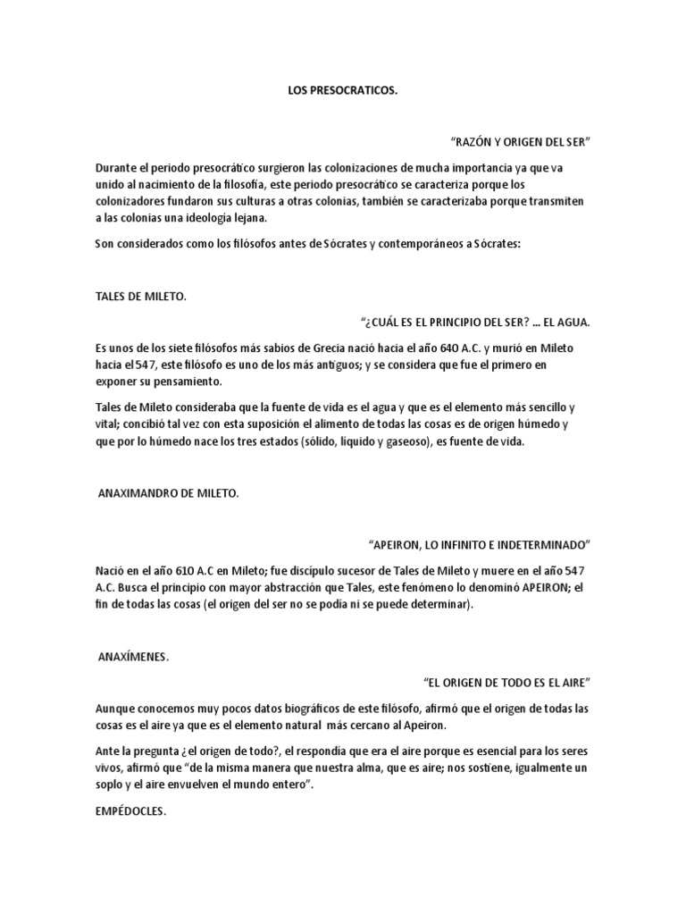 LOS PRESOCRATICOS Final | PDF | Filosofía griega antigua | Teorías filosóficas