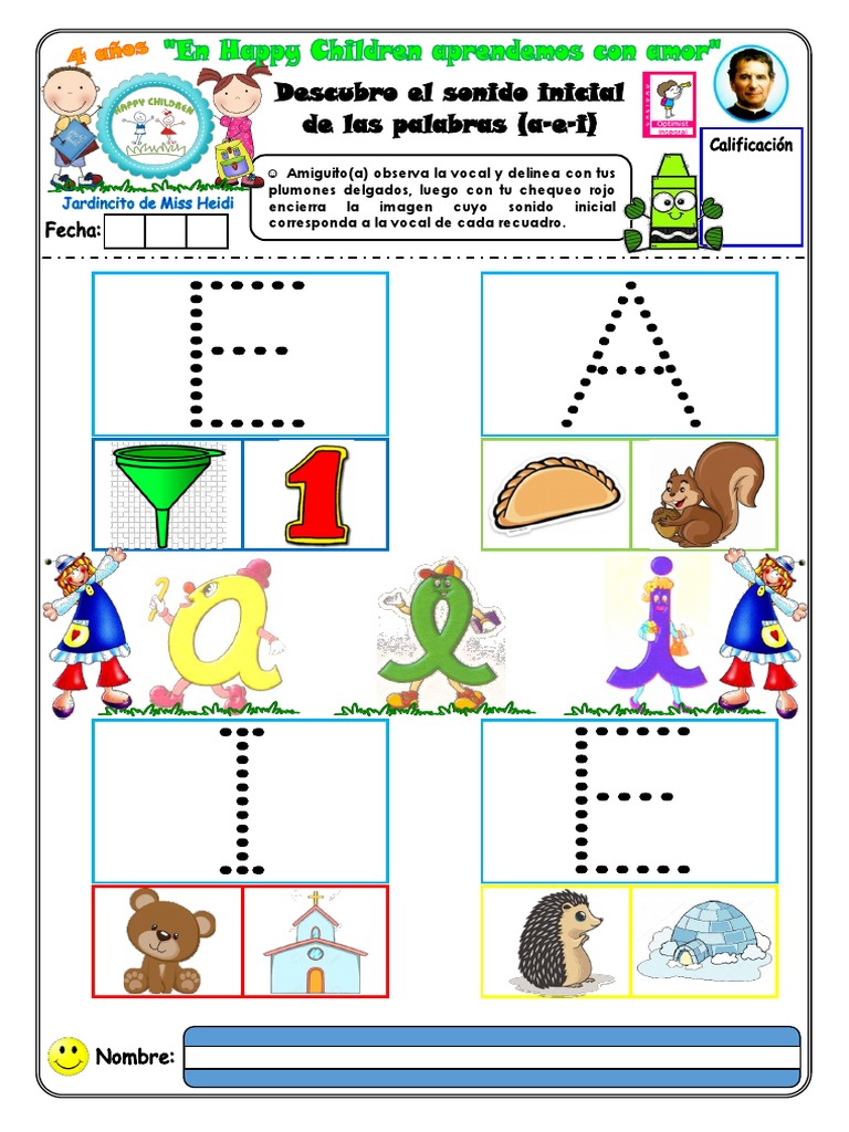 Actividades de Sonido Inicial A, E, I | PDF