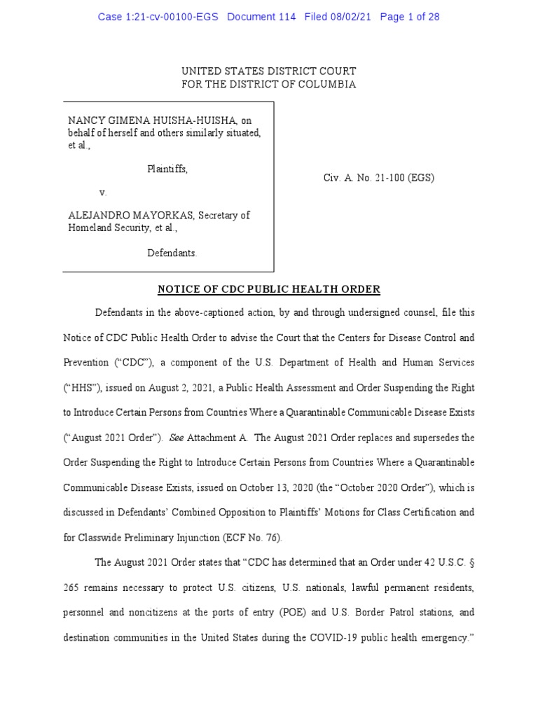CDC Order on Border Health Measures | PDF | Infection | Centers For ...