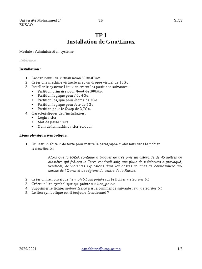 TP1 Installation de Gnu/Linux: Référence | PDF | Fichier texte | Météorite