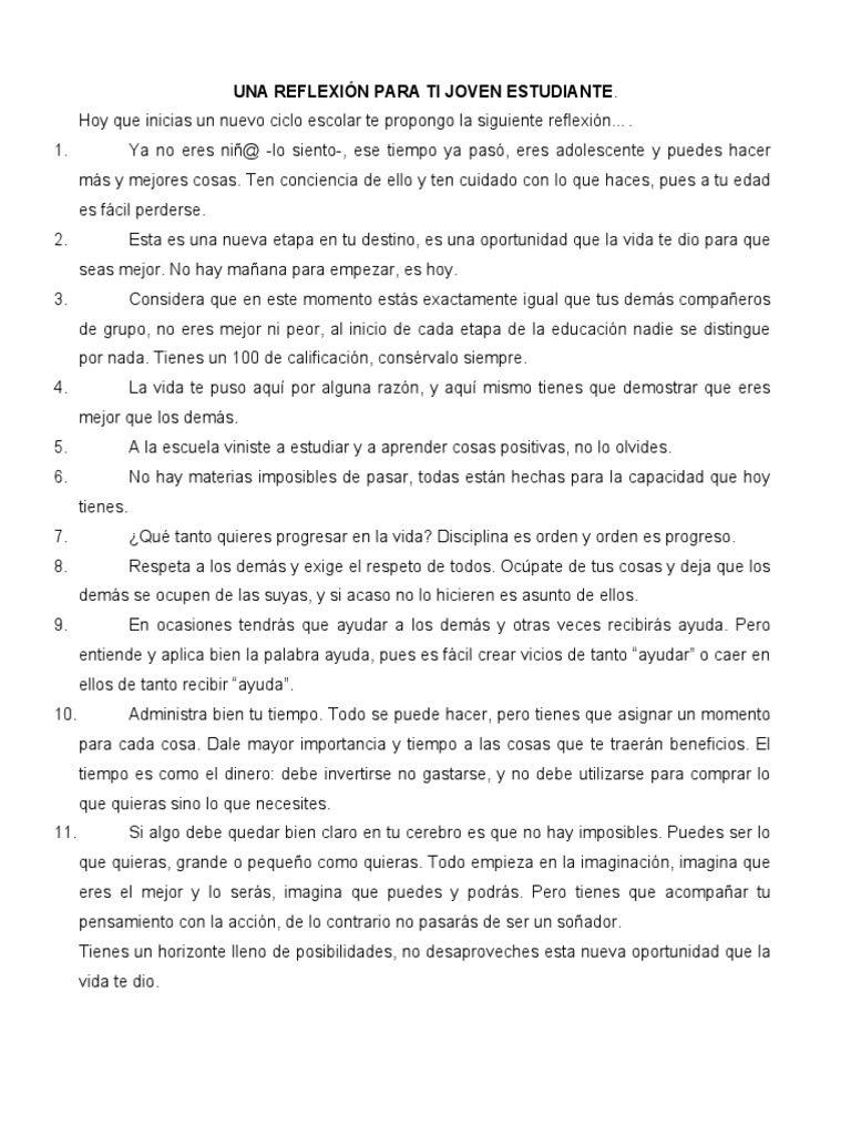 Reflexion para Un Joven Estudiante | PDF