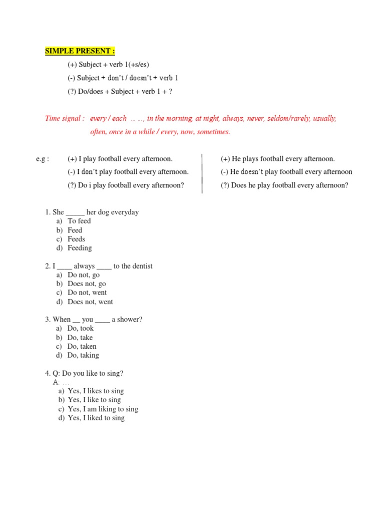 Simple Present and Past Exercises | PDF | Homework