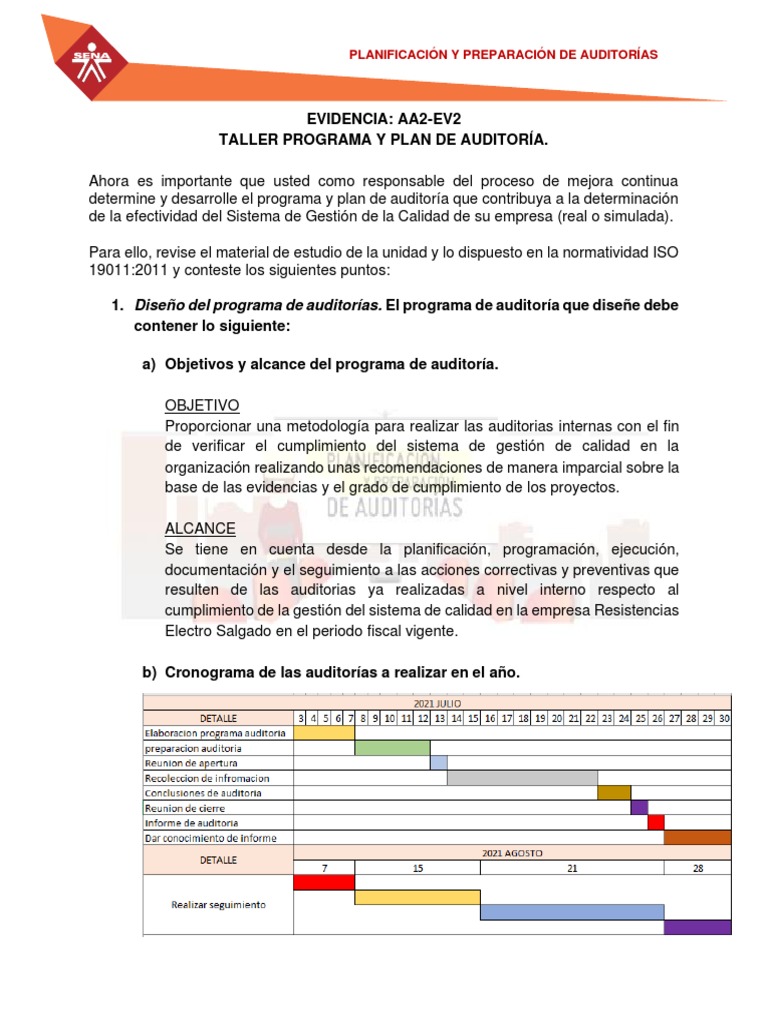 Formato Evidencia AA2 Ev2 Taller Programa y Plan de Auditoria | PDF | Auditoría | Planificación