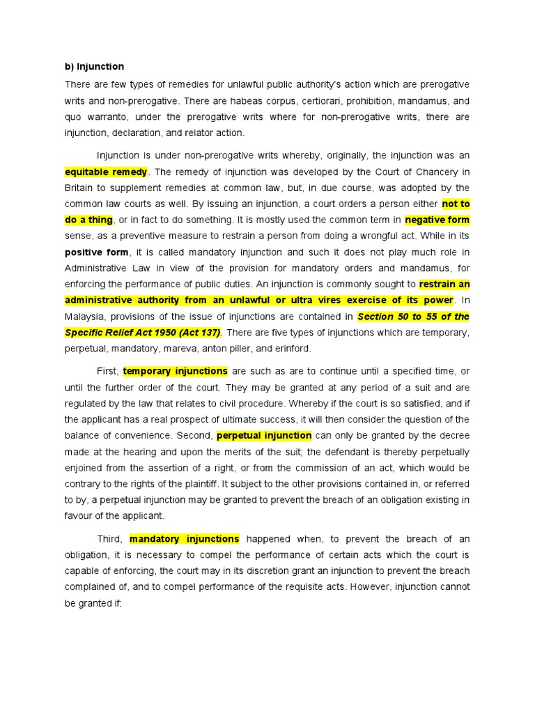 Types of Injunctions in Law Explained | PDF | Injunction | Writ