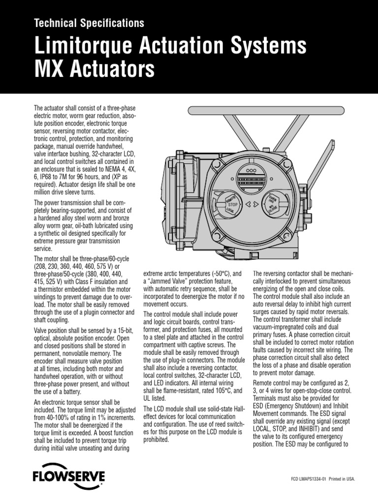 Limitorque Actuation Systems MX Actuators: Technical Specifications ...