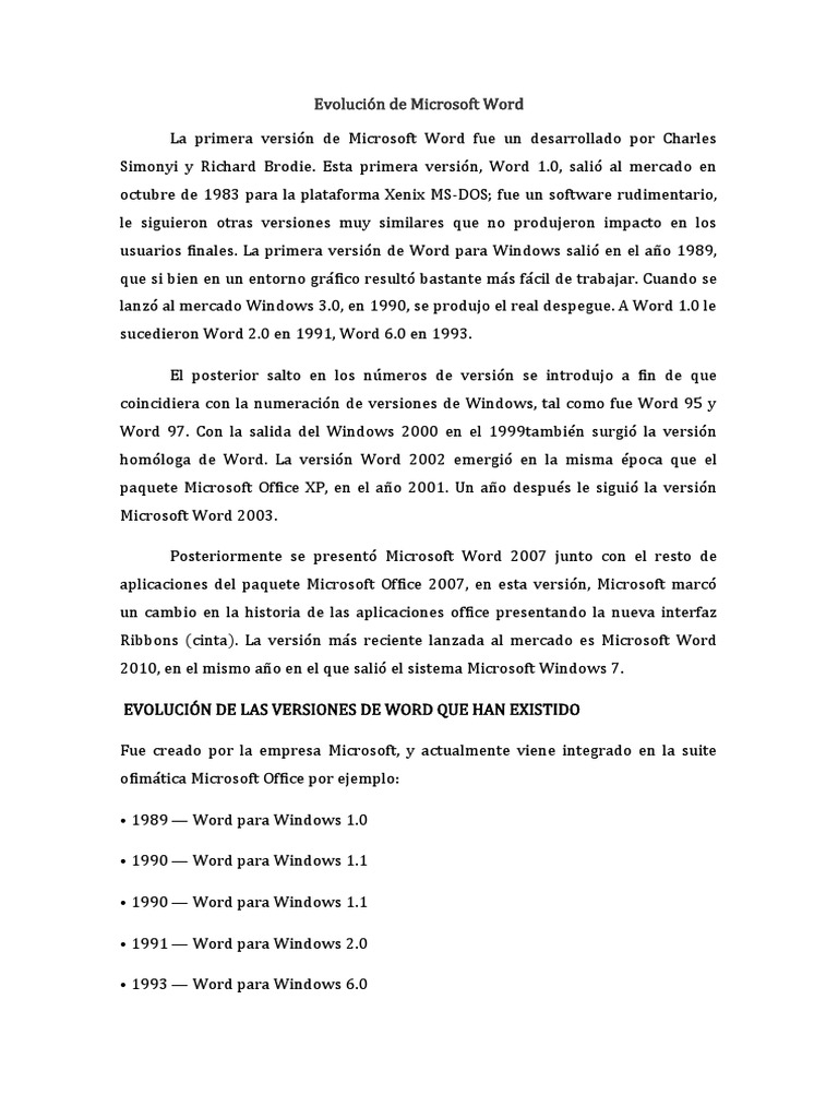 Evolución de Microsoft Word | PDF