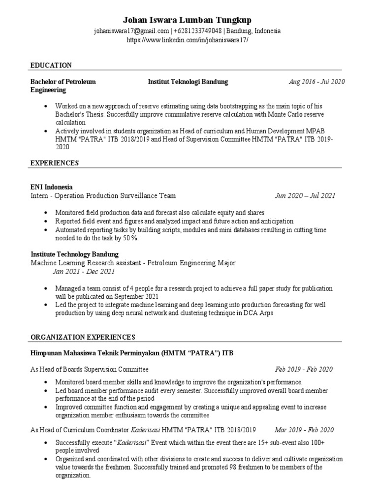 CV-Johan Iswara Lumban Tungkup-Intern Mekari | PDF | Machine Learning | Computing