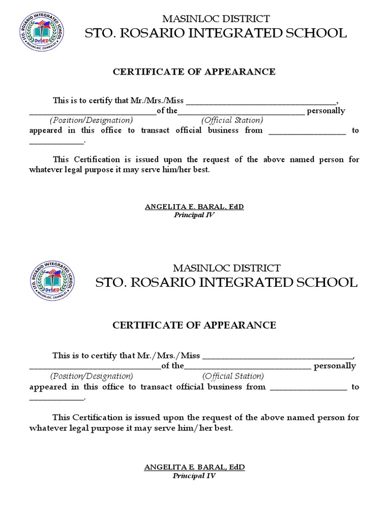 Certificate of Appearance Template | PDF