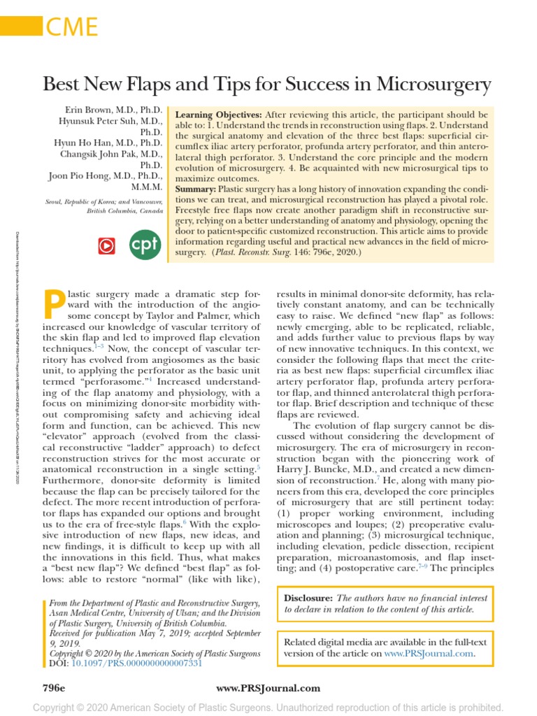 Best New Flaps and Tips For Success in Microsurgery | PDF | Surgery ...