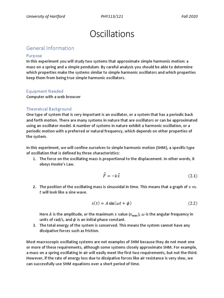 UH PHY113-121 Oscillations | PDF | Mechanical Engineering | Physical ...
