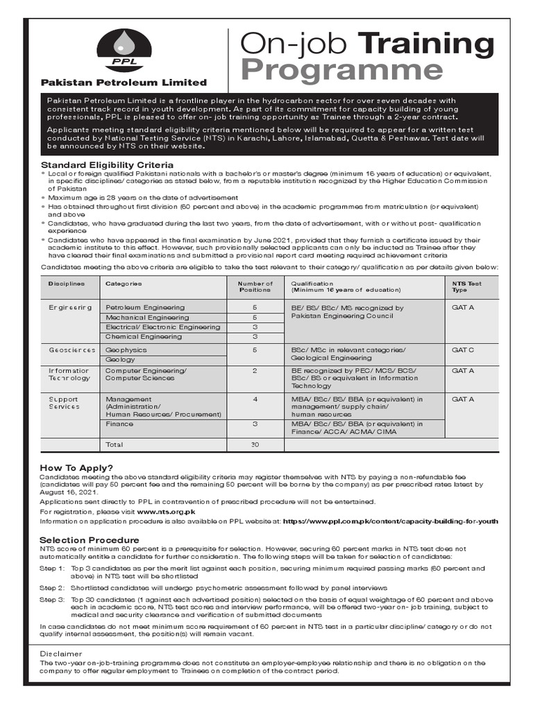 PPL On-Job Training Programme-2021 | PDF | Bachelor Of Science ...