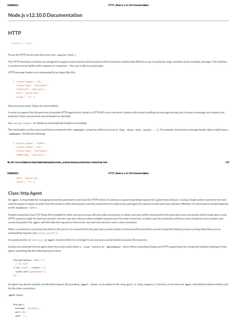 HTTP - Node - Js v12.10.0 Documentation | PDF | Hypertext Transfer ...