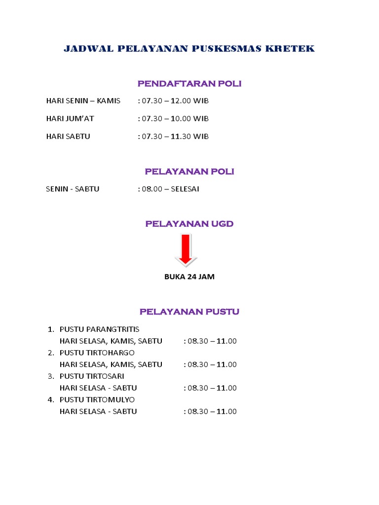 Jadwal Pelayanan Puskesmas Kretek Pdf