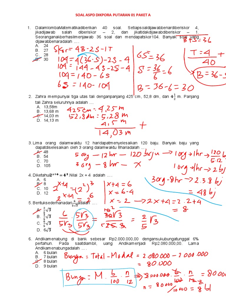 Soal Aspd Dikpora Putaran 01 Paket A | PDF