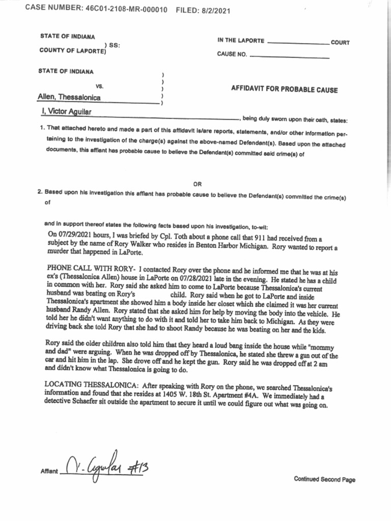 Probable Cause Affidavit - Thessalonica Allen | PDF