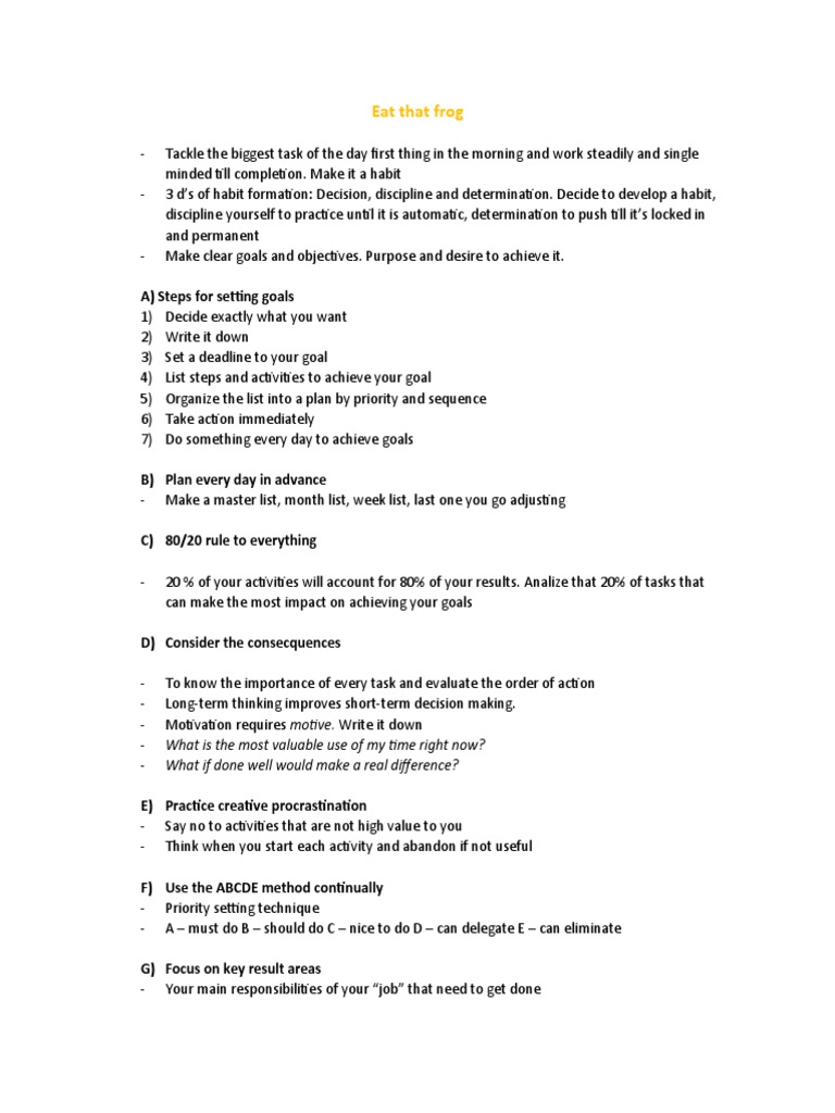 Eat That Frog: Mastering Productivity | PDF | Goal | Habits