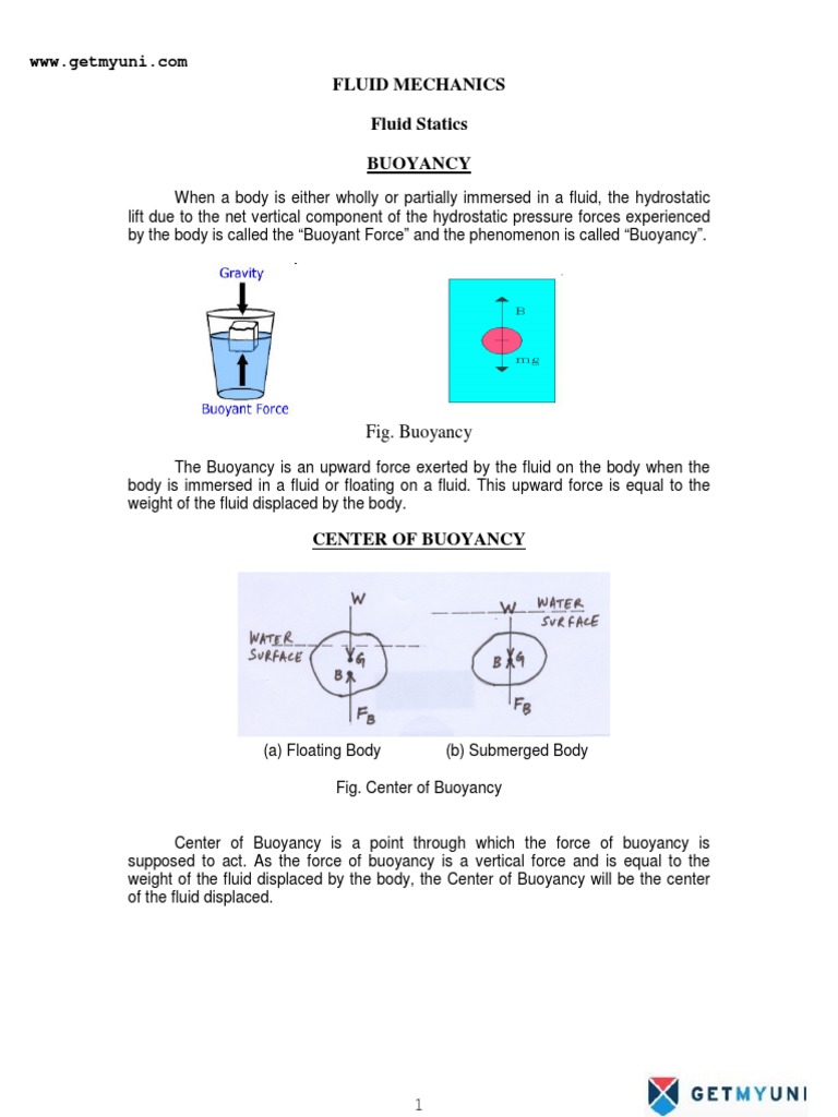 Fluid Mechanics Fluid Statics Buoyancy | PDF | Buoyancy | Nature