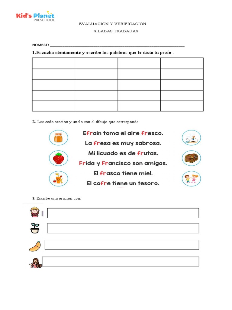 Evaluacion y Verificacion Silabas Trabadas | PDF | Crecimiento personal ...