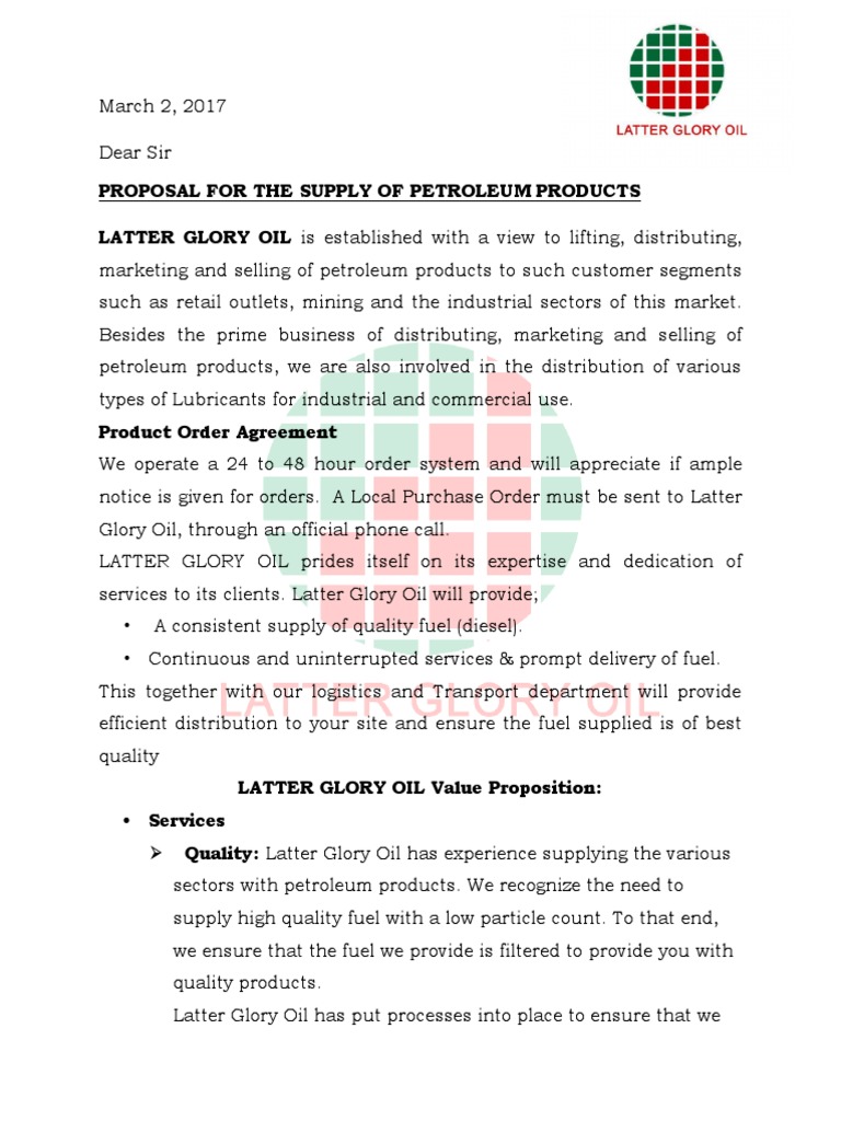 Proposal for Diesel Supply Services | PDF | Safety | Truck