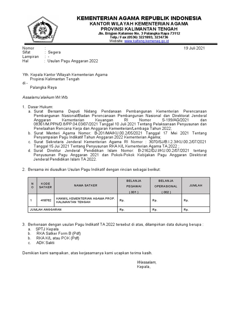 Usulan Pagu Anggaran 2022 Kemenag | PDF