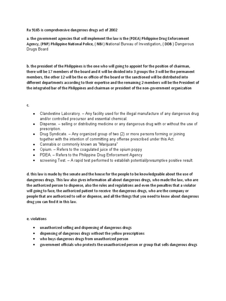 Ra 9165 Is Comprehensive Dangerous Drugs Act of 2002 | PDF | Crime & Violence | Crimes