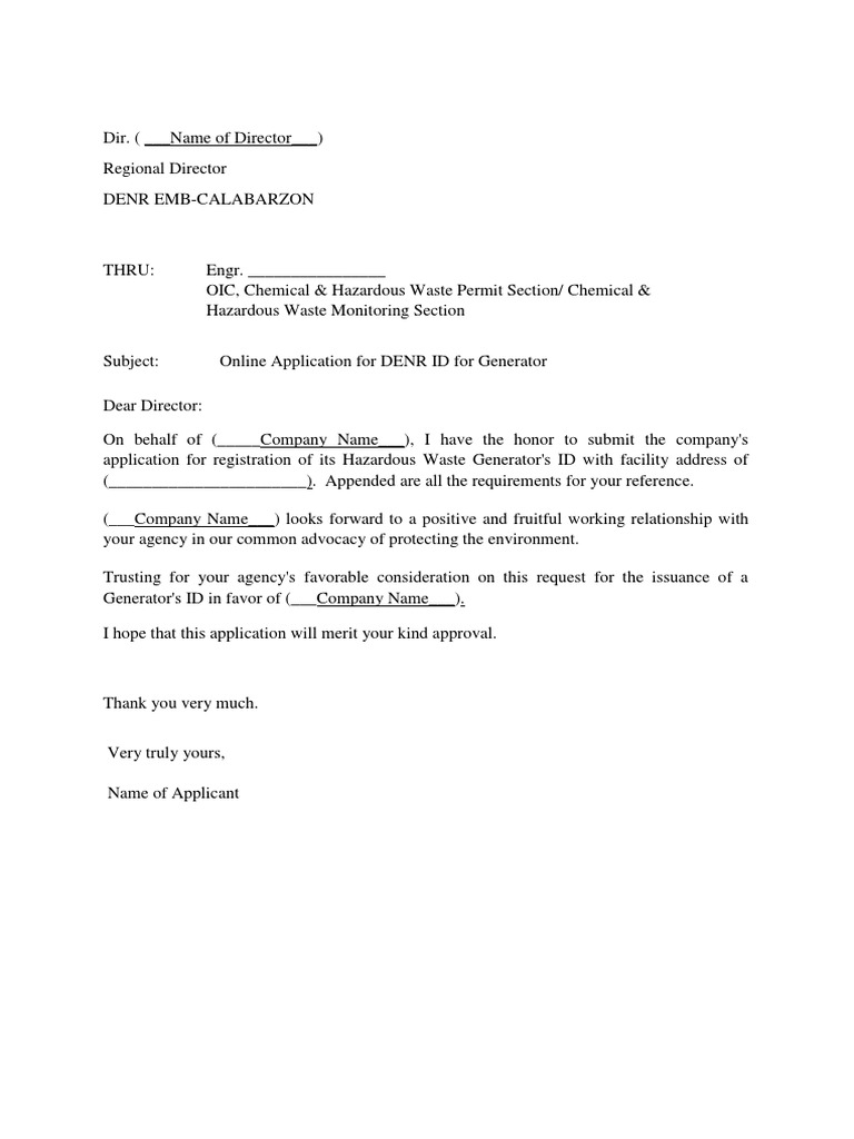 Request for Hazardous Waste Generator ID | PDF