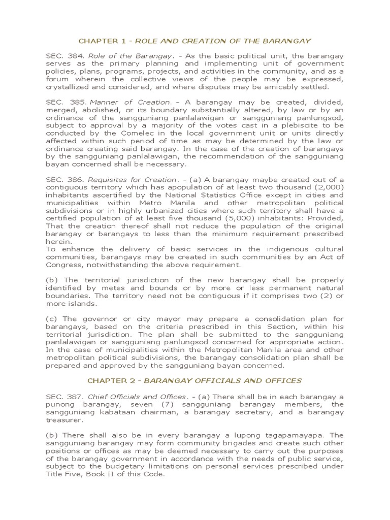 Role and Creation of Brgy | PDF | Mediation | Government