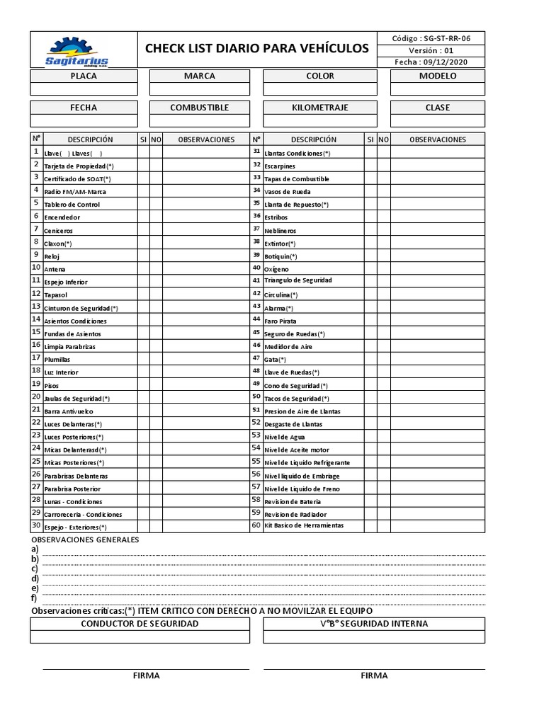 Check List Vehicular | PDF | Vehículos | Vehículo de motor