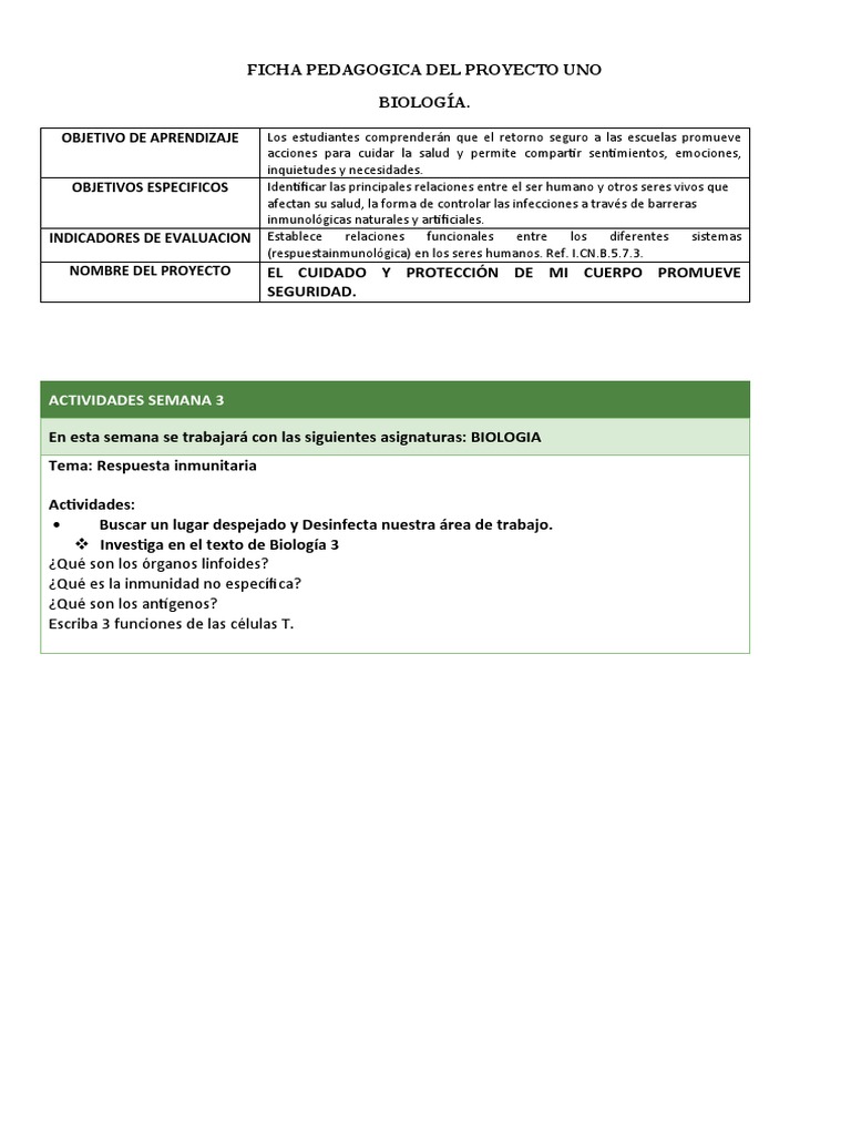 Semana 3 Proyecto Uno Biologia 3ero | PDF | Relaciones personales ...