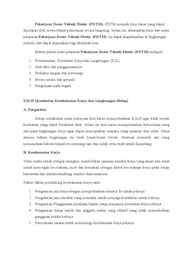 Pekerjaan Dasar Teknik Mesin (k3l) | PDF
